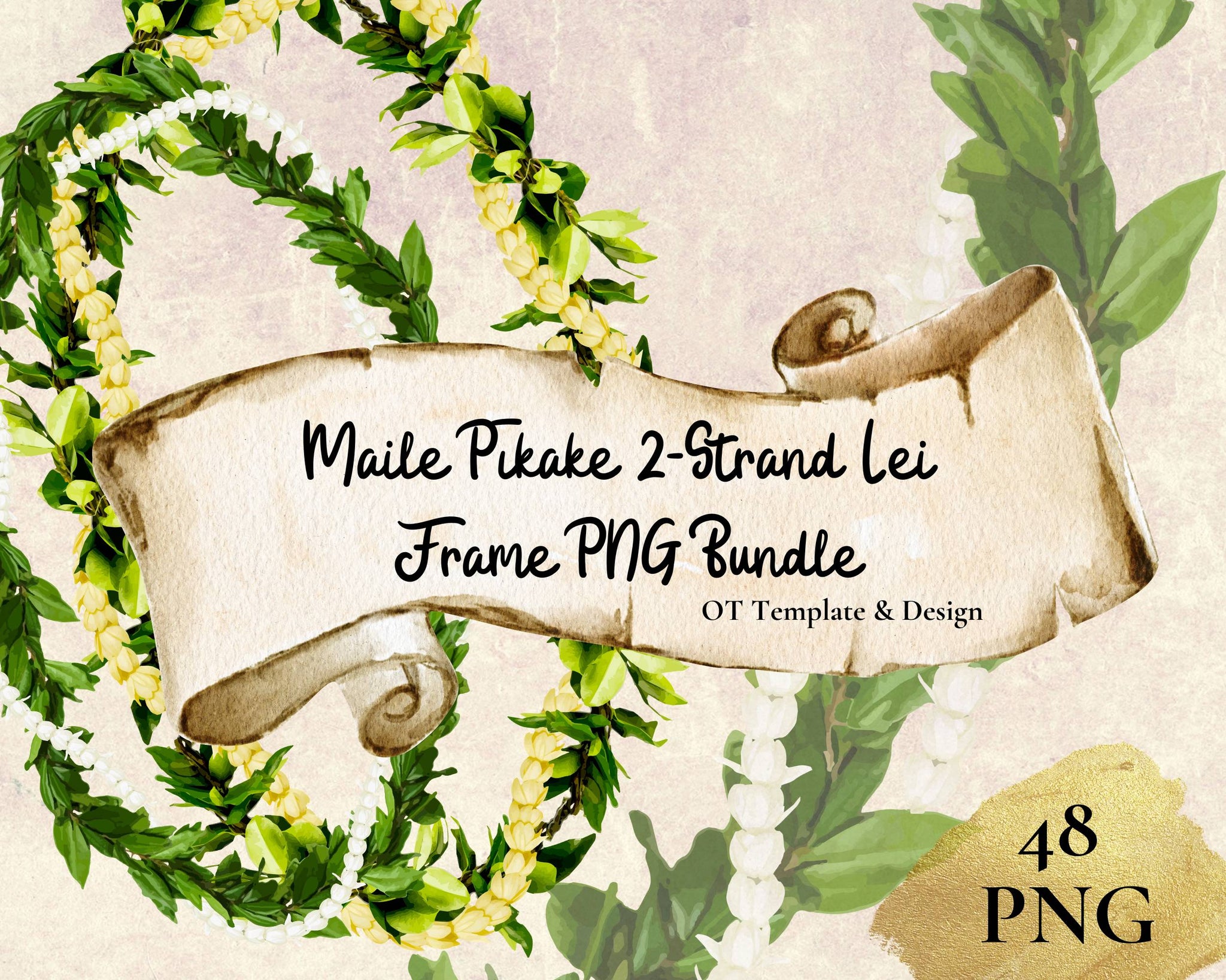 Maile Pikake 2-strand Lei | Hawaiian Frame PNG Bundle | Digital Downlo ...