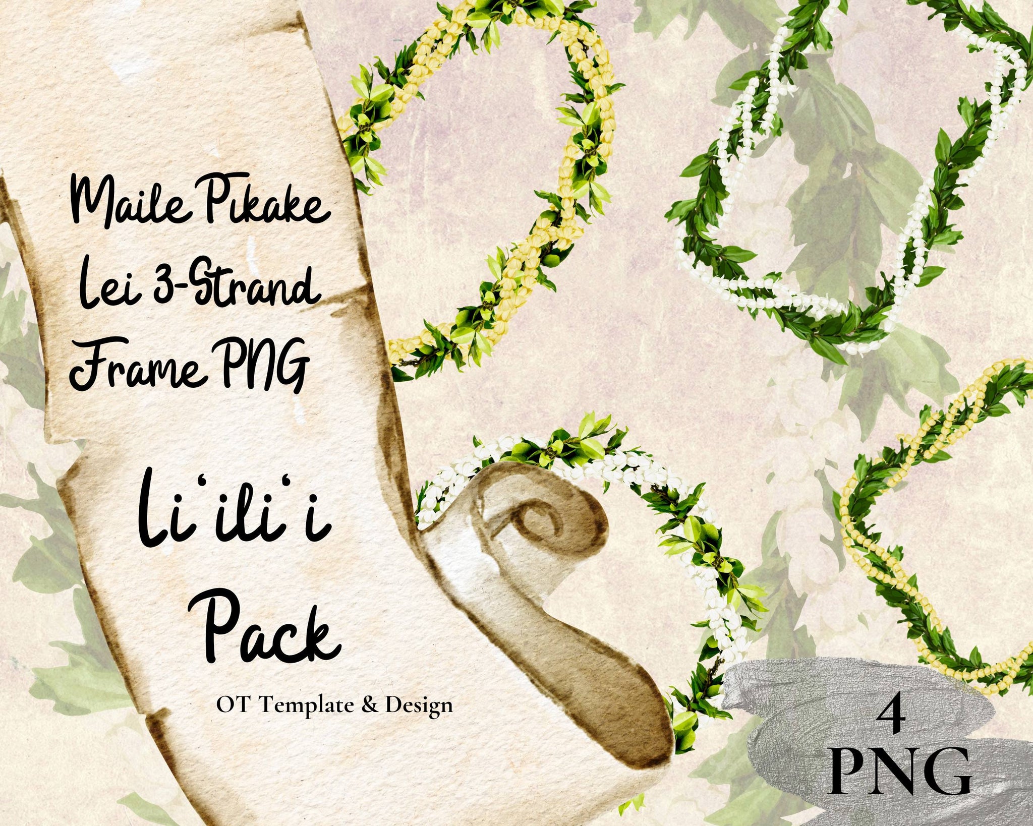 Maile Pikake 3-strand Lei | Hawaiian Frame PNG Liʻiliʻi Pack | Digital ...