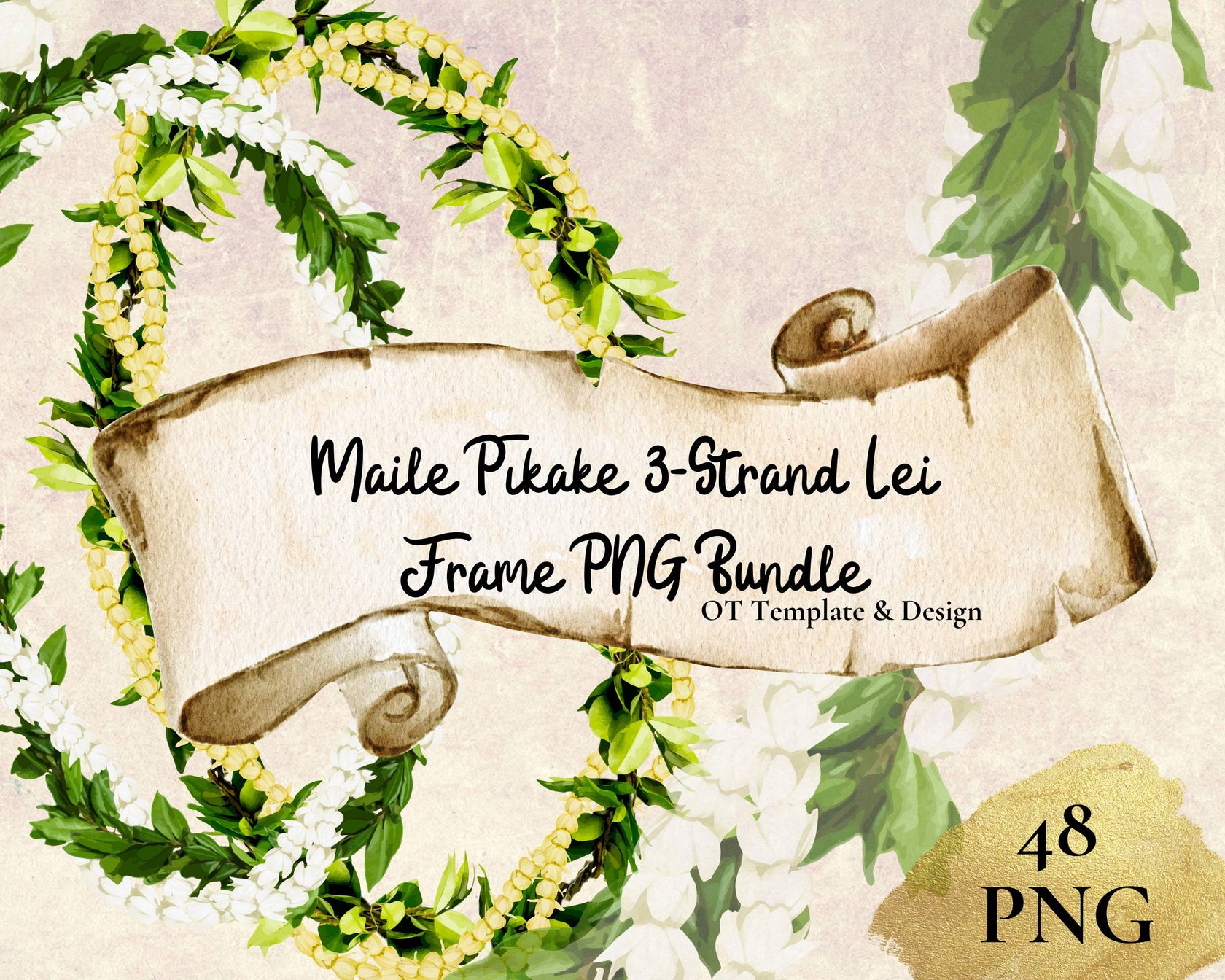 Maile Pikake 3-strand Lei | Hawaiian Frame PNG Bundle | Digital Downlo ...
