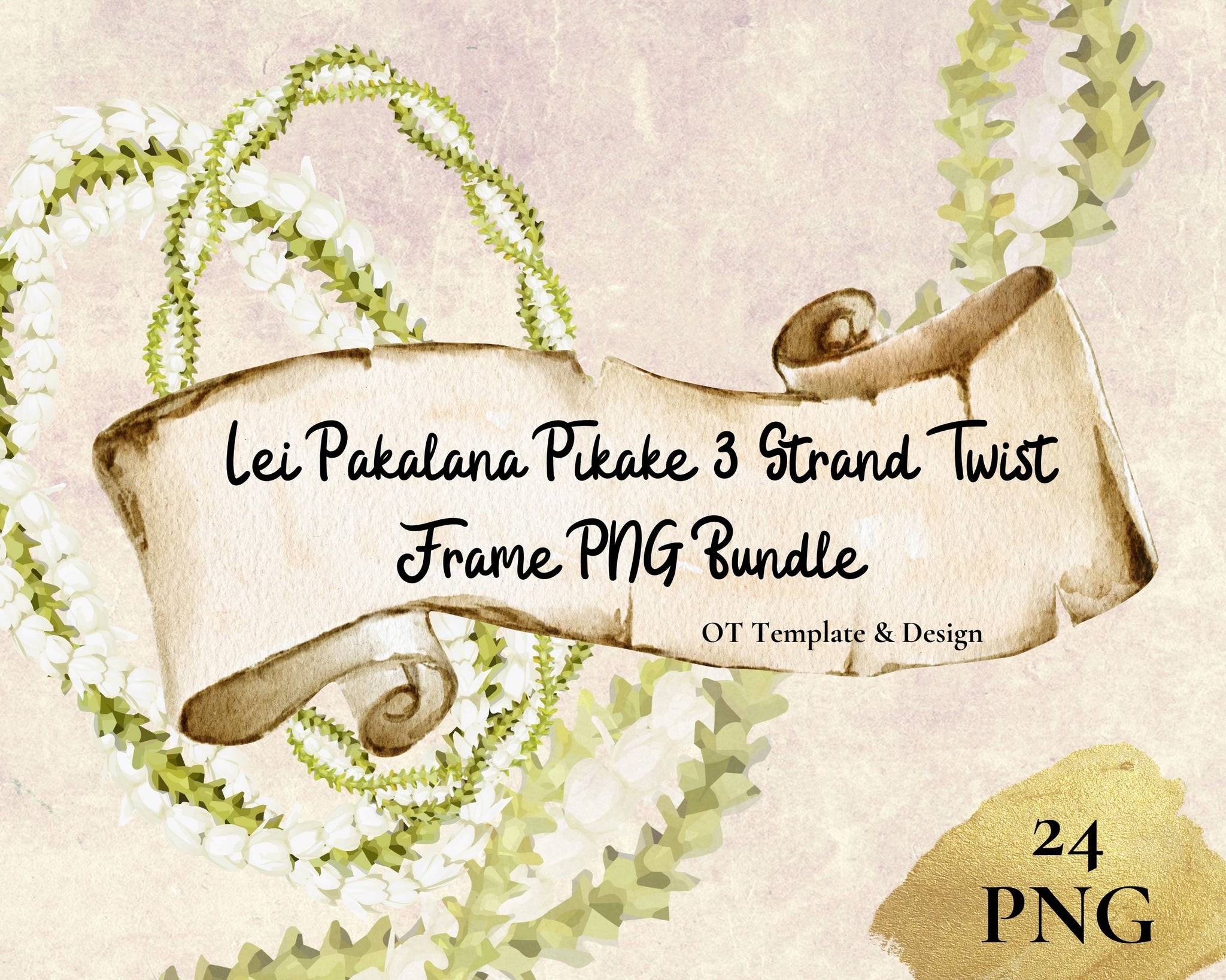 Pakalana Pikake 3 Strand Twist Lei | Hawaiian Frame PNG Bundle | Digit ...