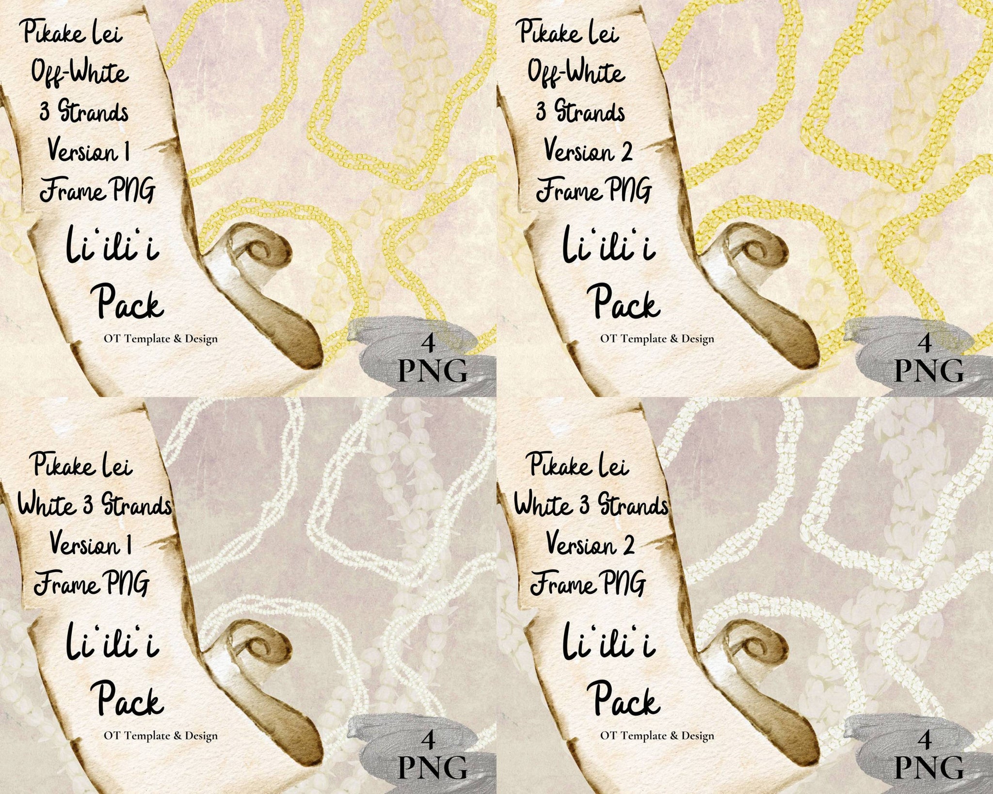 Pikake 3 Strand Twist Lei | Hawaiian Frame PNG Liʻiliʻi Pack | Digital ...